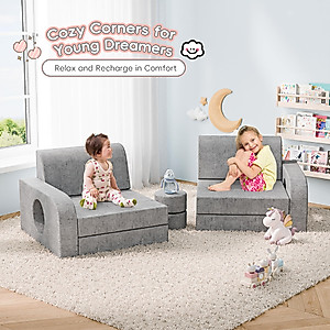Betterhood 14pcs Modular Kids Play Couch, 1000+DIY Versatile Kids Couch Building Fort, Child Sectional Sofa for Playroom Bedroom, Convertible Foam Couch Sofa for Boys & Girls, Grey