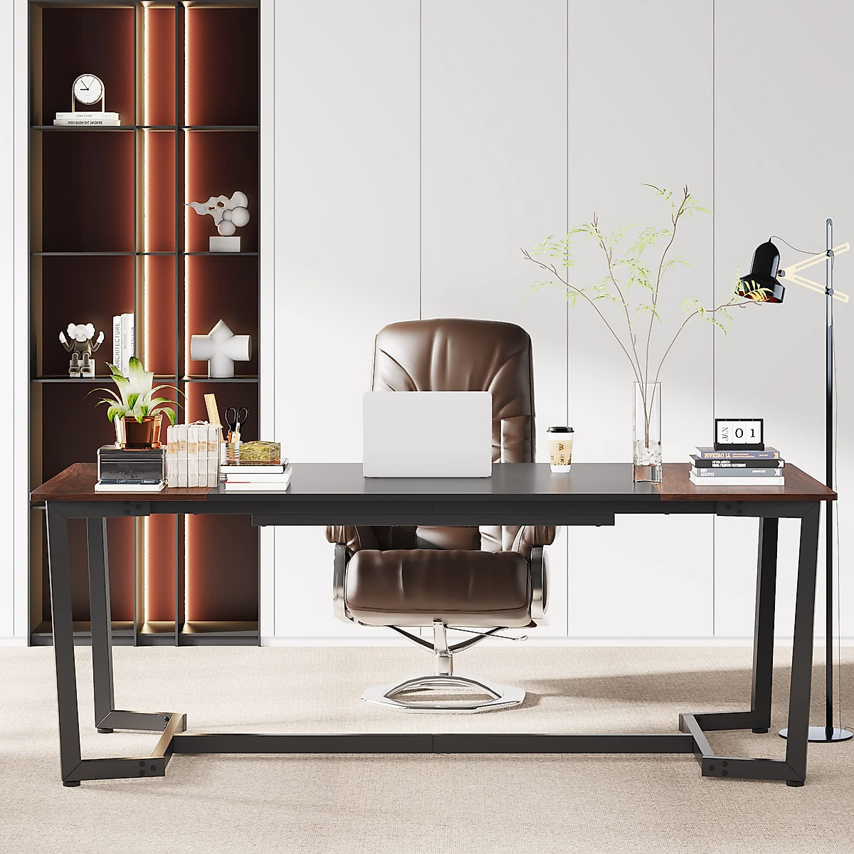 Tribesigns 6FT Conference Table, 70.8L x 31.5W inch Meeting Table for Office Conference Room, Modern Rectangular Seminar Training Table, Metal Frame, Rustic Brown/Black