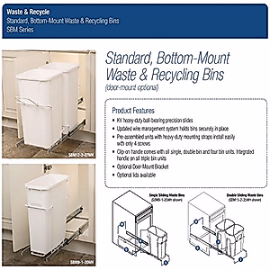Knape & Vogt FBA_SBM9-1-20WH Trash Can, 17.31-Inch by 7.98-Inch by 20-Inch, White