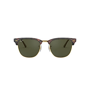 Ray-Ban RB3016F Clubmaster Low Bridge Fit Square Sunglasses, Mock Tortoise On Gold/G-15 Green, 55 mm