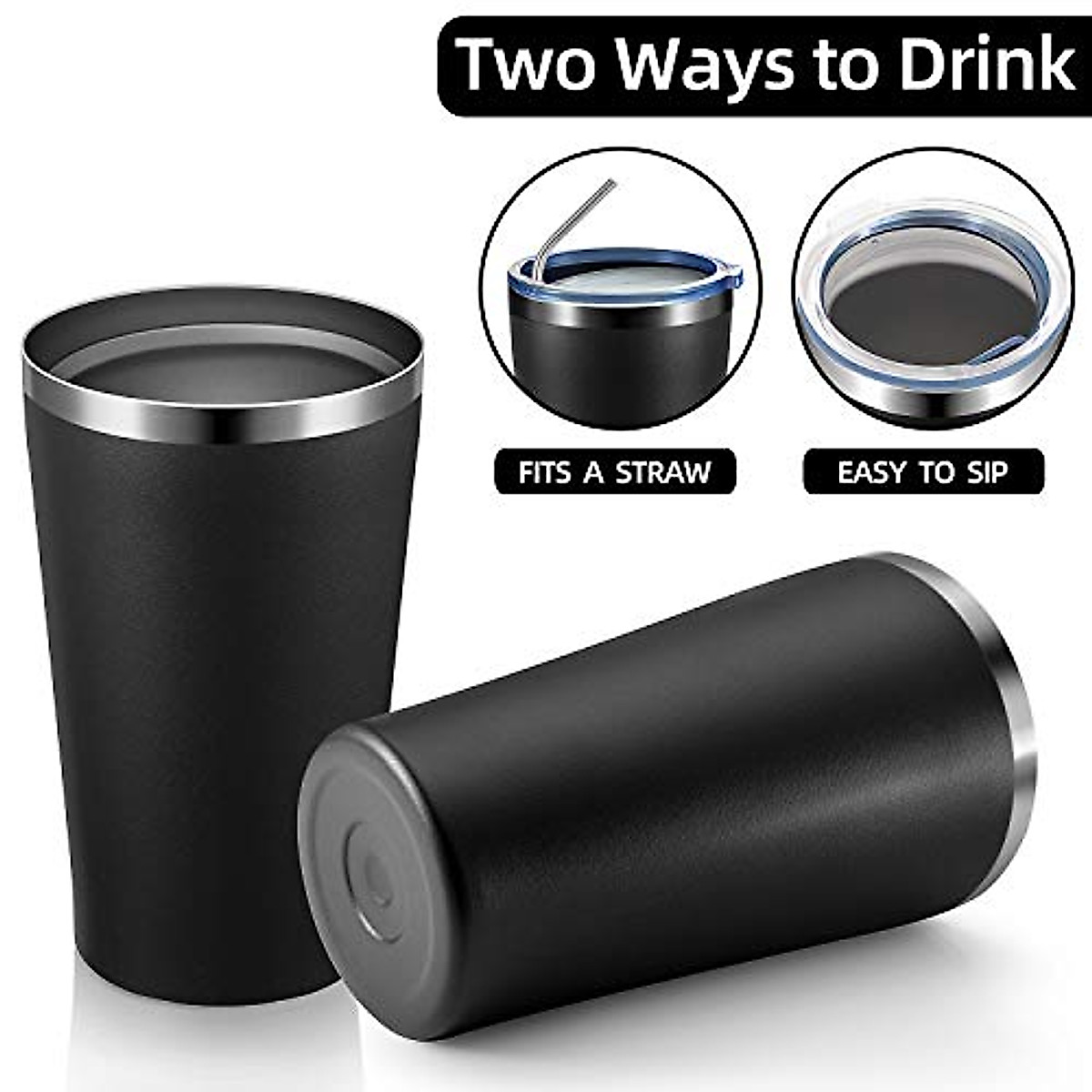MEWAY 16oz Tumbler 2 Pack Gift in Bulk for Women,Stainless Steel Travel Coffee Mug with Lids Double Wall Insulated Coffee Cup for Home, Office, Travel Great (Black, 2)