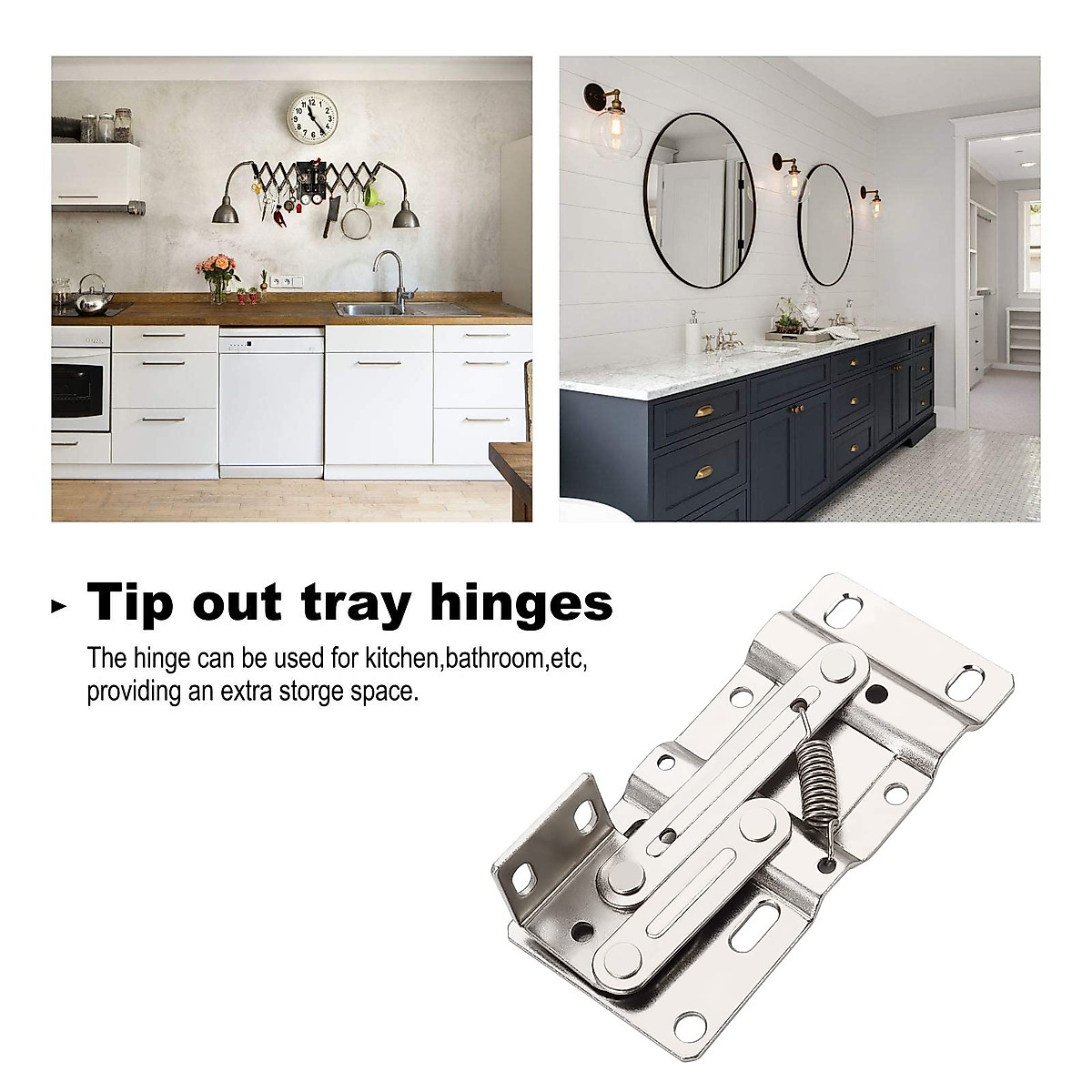 Furniware 1Pair Tip Out Tray Hinges, Standard Sink Hinges for Sink-Front Drawer, Steel