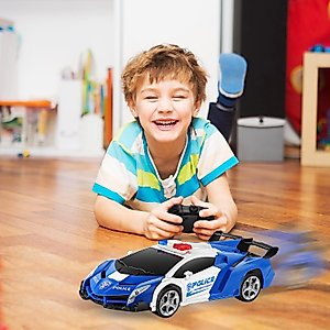 FIGROL Transform RC Car Robot, Remote Control Car Independent 2.4G Robot Deformation Car Toy with One Button Transformation & 360 Rotation 1:18 Scale