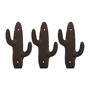 Parisloft Vintage Cast Iron Cactus Wall Mount Hanger Hooks -Multiuse Entryway Garden Decoration, Set of 3