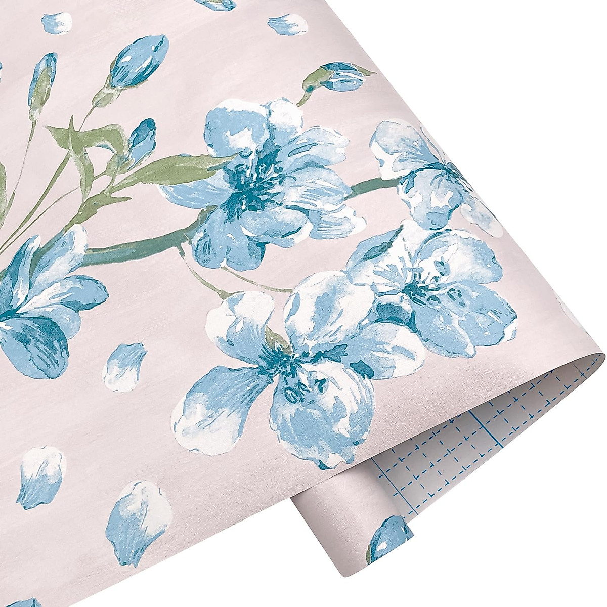 Yifasy Shelf Liner Blue Orchid Self-Adhesive Drawer Paper Furniture Sticker Decorative Flowers 118x17.7 Inch