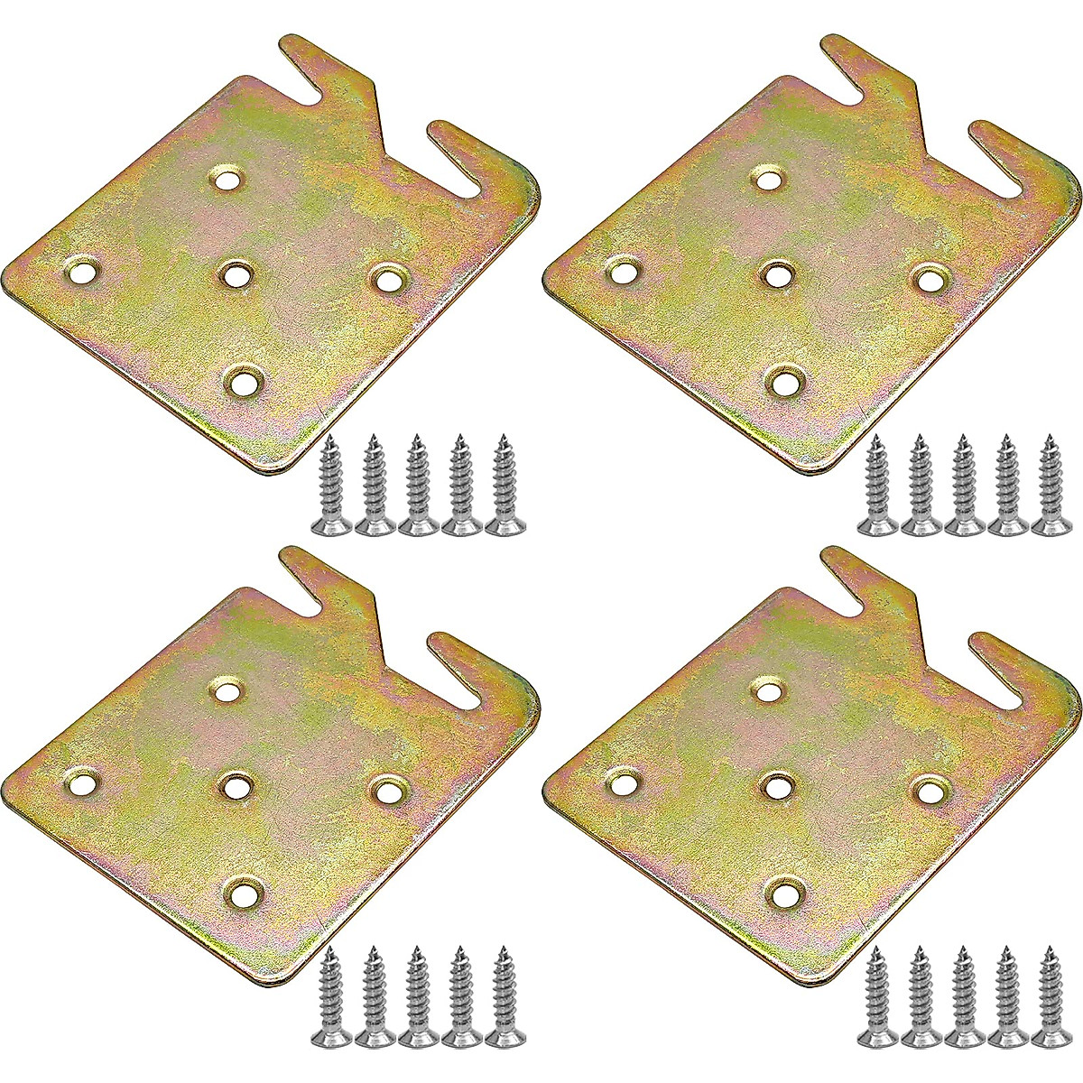 BokWin 4PCS Heavy Duty Wood Bed Rail Hook Plates, Universal Bed Claw Hook Plates for Wooden Headboard Footboard Frame Bracket with Mounting Screws