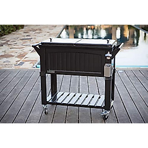 Permasteel PS-203F1-BLK-AM 80 Quart Portable Rolling Patio Cooler, Black