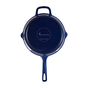 MasterPRO - Legacy Enameled Cast Iron Collection - 10” Fry Pan with Helper Handle - Gorgeous Oven to Table Presentation with Ombre Design on the Cookware - Blue