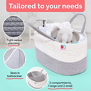 Babynma Rope Diaper Caddy - Storage for Baby and Toddler Items - Portable Cotton Organizer Easily Holds Diapers, Wipes, Clothing - Useful for Nursery, Bedroom (Gray, Extra Large)