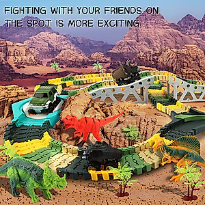 EpochAir Dinosaur Toys, 192pcs Create A Dinosaur World Road Race, Flexible Track Playset and 2 Pcs Cool Dinosaur Cars, 3pcs Dinosaurs for 3 4 5 6 7 8 Year Old Boys Girls Kids Best Birthday Gifts