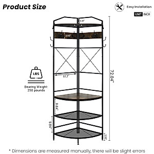 Recaceik Corner Hall Tree Coat Rack with 6 Double Hooks, Wood Home Organizer Shoe Bench Shelf for Entryway, Hallway, Closet, Rustic Brown