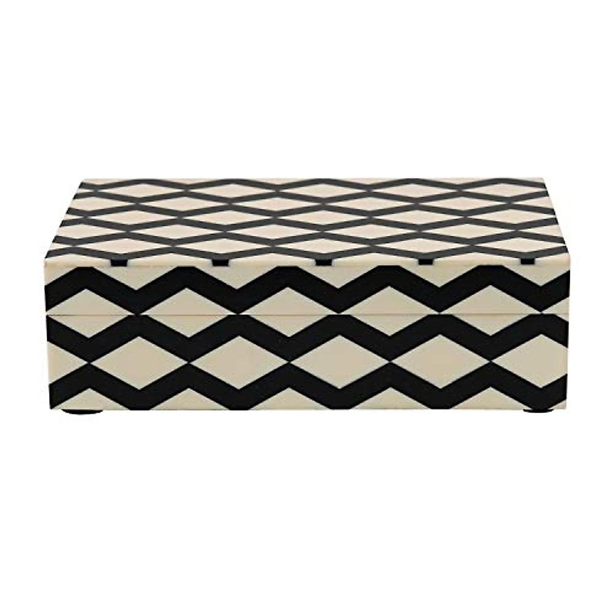 Creative Co-Op Resin & MDF Lid & Pattern Inlay, Black & White Storage Box