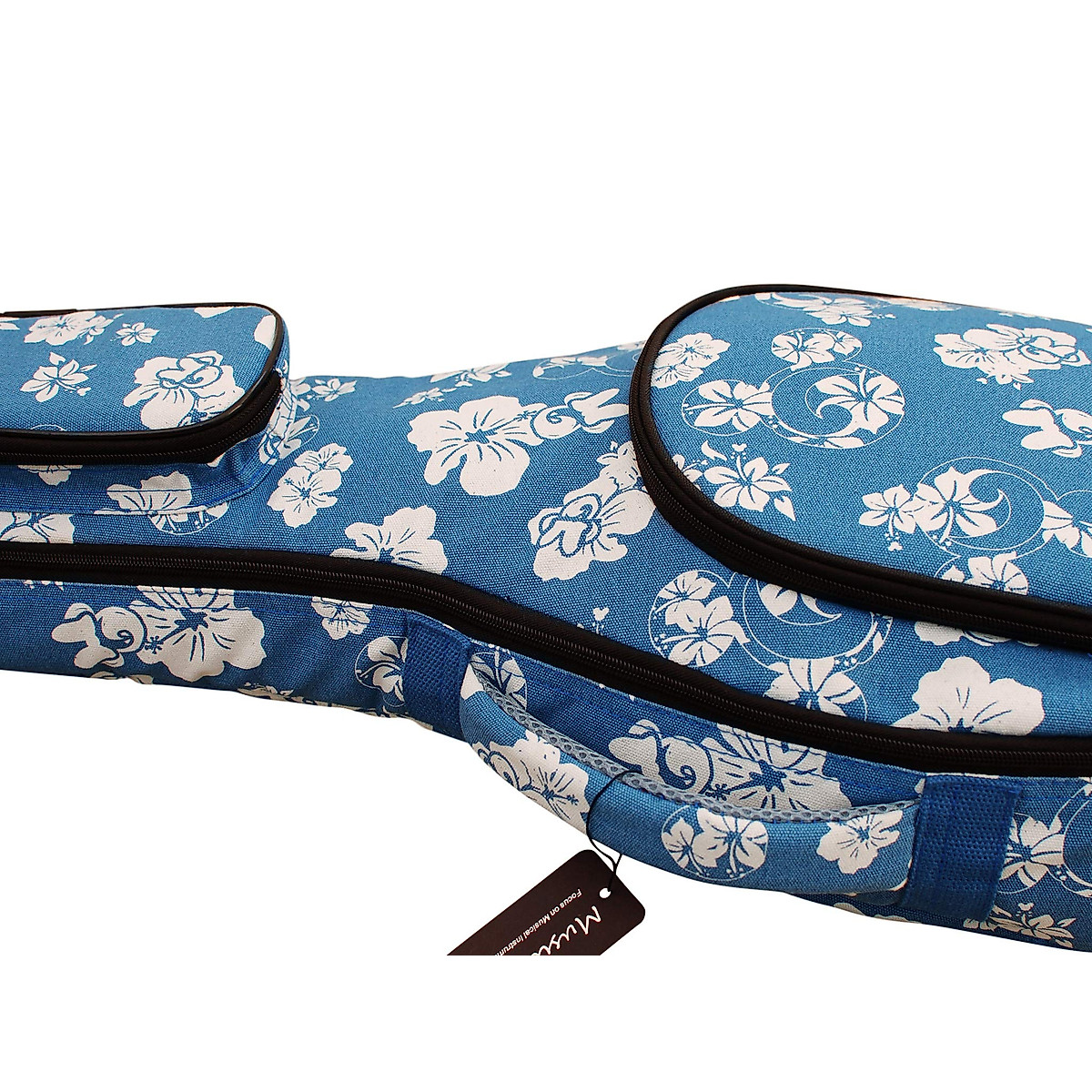 MUSIC FIRST Original Design 15mm Thick Padded Hawaii Style “Blue and White Plumeria” Canvas A & F Style (Standard) Mandolin Gig Bag Soft Mandolin Case Fits for Most of A Mandolin, Salute ELVIS