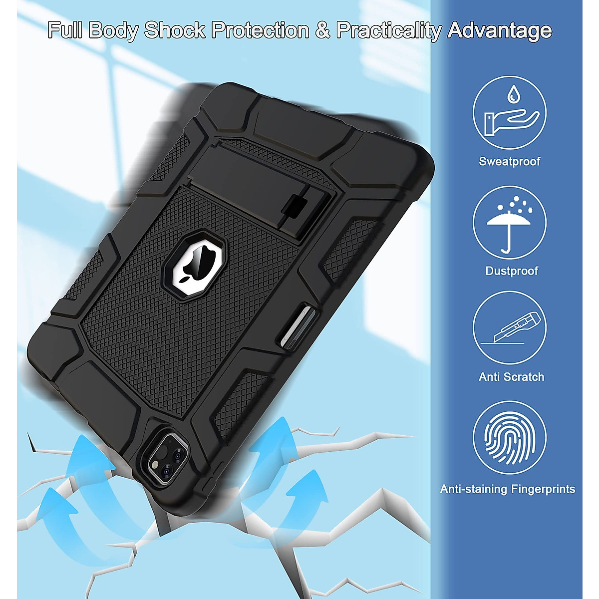 Rantice iPad Pro 12.9 Case 6th/5th Generation with Apple Pencil Holder, Hybrid Shockproof Rugged Drop Protection Cover with Kickstand for iPad Pro 12.9'' 2022/2021 Released (Black)