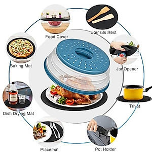 2 in 1,WENWELL Microwave Splatter Cover for Food & Mat, Vented Collapsible Kitchen dish bowl Plate lid Can be Hung, Easy to Shake Hands,Drainer Basket,BPA-Free Silicone & Plastic