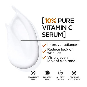 L'Oreal Paris Revitalift 10% Pure Vitamin C Face Serum, Brighter Skin, Reduced Wrinkles, Fragrance Free 1 0z.