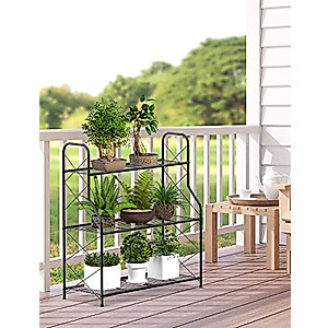 Bextcok 3 Tier Plant Stand,Tiered Plant Shelf for Multiple Plants,Metal Plant Shelf Stands,Multiple Flower Pot Display Rack,Iron Shelves Holder for Patio Garden Corner Indoor Outdoor