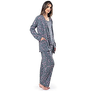 Fruit of the Loom Women's Breathable Tank Top, Pant, and Cardigan Sleep Set, Floral Print, 3X