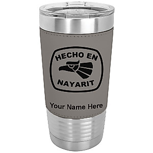 LaserGram 20oz Vacuum Insulated Tumbler Mug, Hecho en Nayarit, Personalized Engraving Included (Faux Leather, Gray)