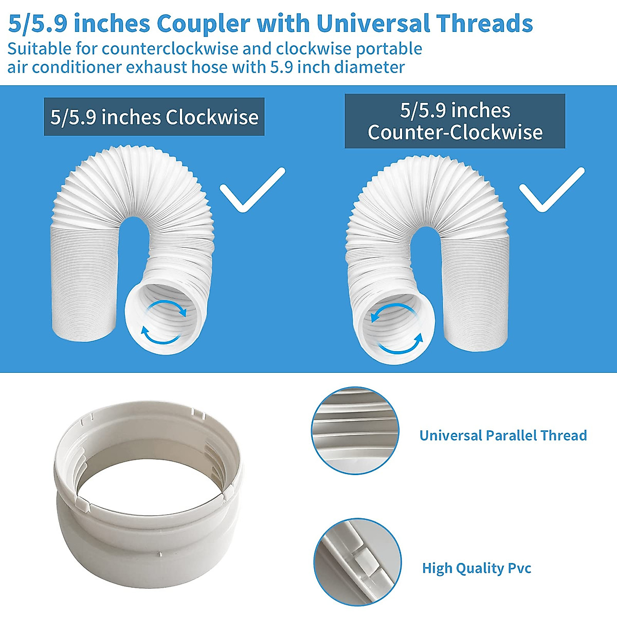 Yehchi Portable Air Conditioner Window Kit with Universal Coupler for Ducting Exhaust Hose of 5/5.9 Inches, Portable Window Seal Kit for AC Unit Adjustable Sliding AC Window Vent Kit