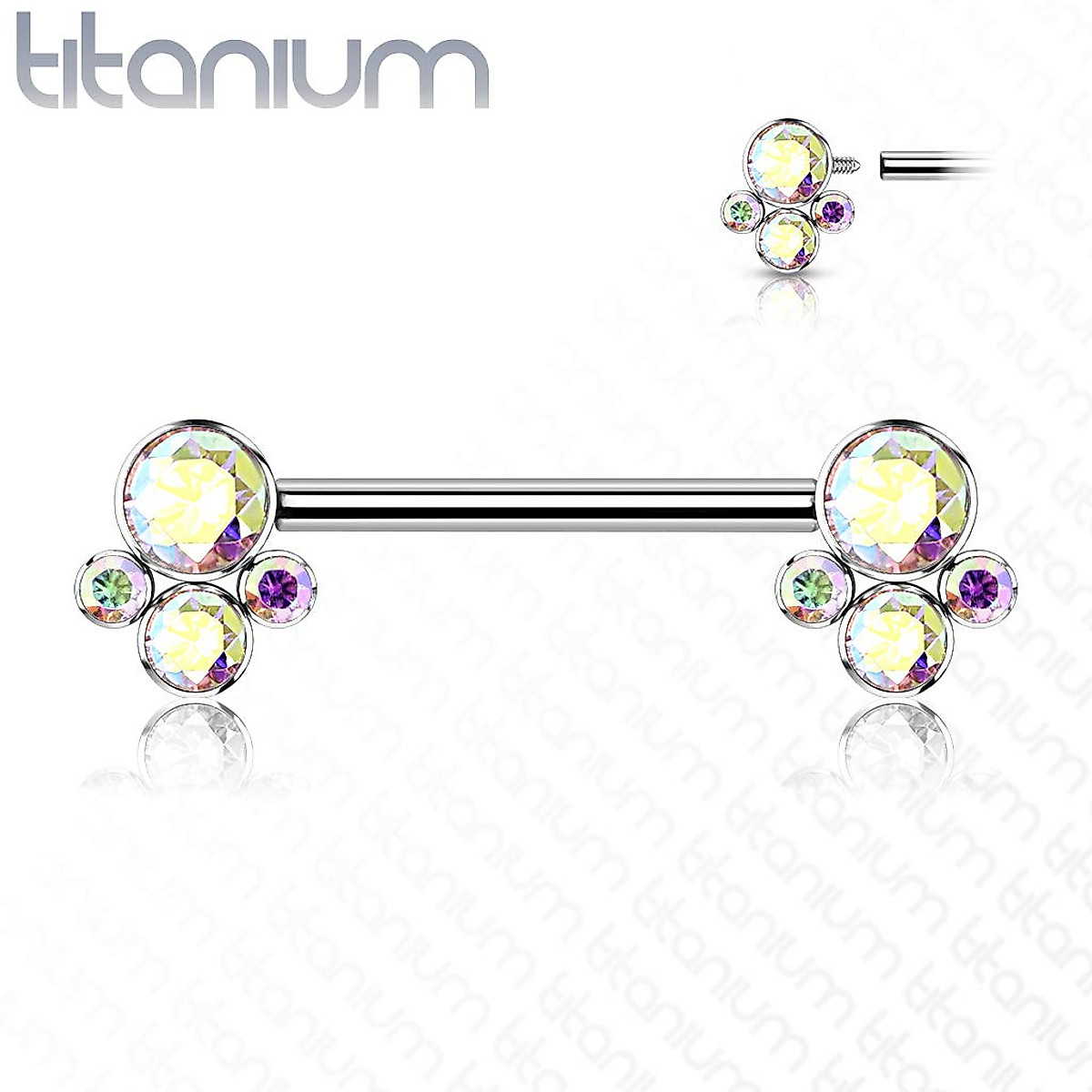 Dynamique Implant Grade Titanium Nipple Barbells With CZ Bezel Set Internally Threaded Pet Paw Ends (Sold Per Pair Or Per Piece)