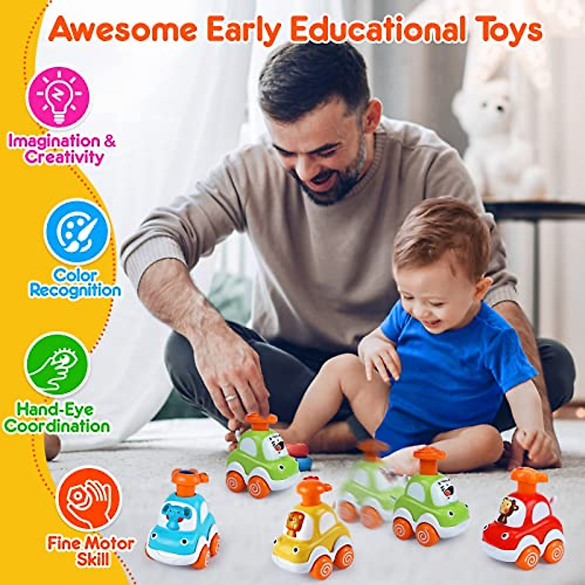 Cars Toys for 1 Year Old Boy Gifts Press and Go Cartoon Toys Cars for Toddlers 1-3 Baby Toys 12-18 Months Toddler Toys Age 1-2 One Year Old Boy Toys 1st Birthday Gifts for 1 2 3 Year Old Boys Girls