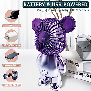 TUNISE USB Desk Fan, Colorful Bear Design Fan, Portable Desktop Fan, Rechargeable Battery Powered Fan, Three Adjustable Air Speeds, USB Connection Charging, Perfect for Office Home Outdoor Travel
