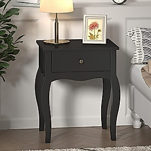 ChooChoo End Table with Wavy Silhouette & Curved Legs, Narrow Nightstand with Storage Drawer, Modern Side Table, Wood Night Stand for Bedroom, Small Spaces, 18.7" L x 13.7" W x 21.6" H (1, Black)
