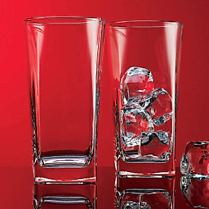 Le'raze Drinking Glasses Set of 4 - Highball Glasses, Heavy Base Durable Glass Cups for Water, Wine, Beer, Cocktails, and Mixed Drinks | Round Top, Square Bottom Glassware Set