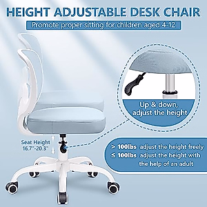 Primy Kids Desk Chair, Ergonomic Children Study Computer Chair Adjustable, Breathable Mesh Office Chair with Wheels, Armless Rolling Swivel School Task Chair for Boys Girls Age 4-12 in Home Bedroom