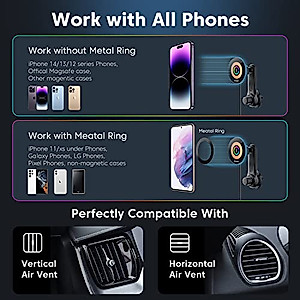 ESSAGER Compatible for Magsafe Wireless Car Mount Charger, 15W Magnetic Wireless Phone Car Charger Mount with RGB Light for Air Vent, iPhone 12 13 14