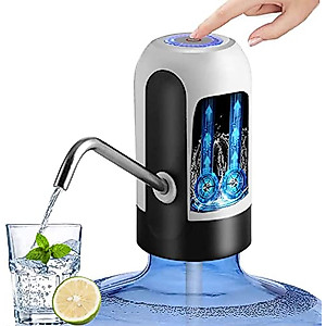 Water Bottle Dispenser, Wate Pump 5 gallon water dispenser Automatic Drinking Water Pump Water Jug Dispenser Smart USB Rechargeable Water Jug Pump Dispenser Switch for Universal 5 Gallon Bottle -White