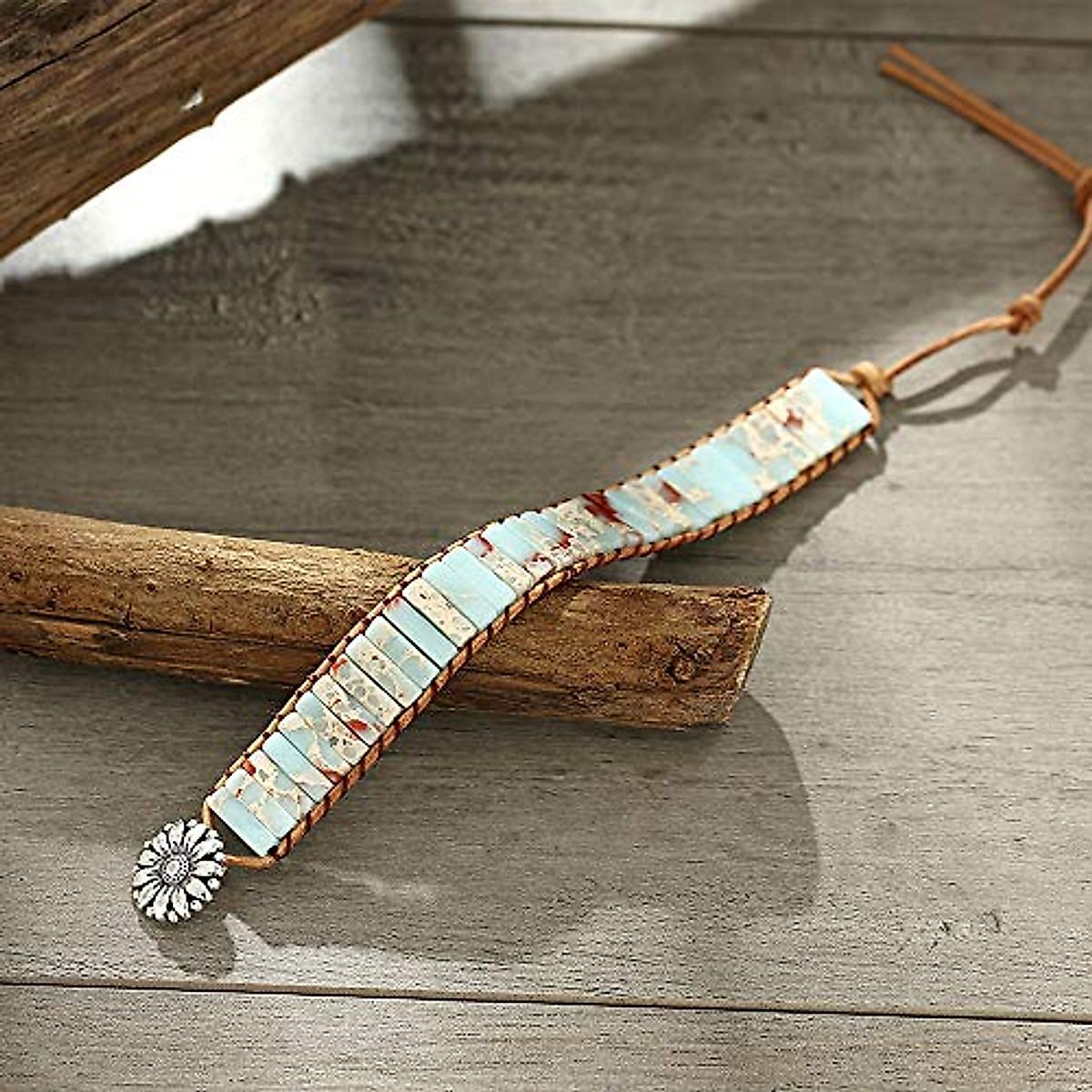 Plumiss Fashion Agalmatolite Beaded Wrap Leather Bracelet Jewelry