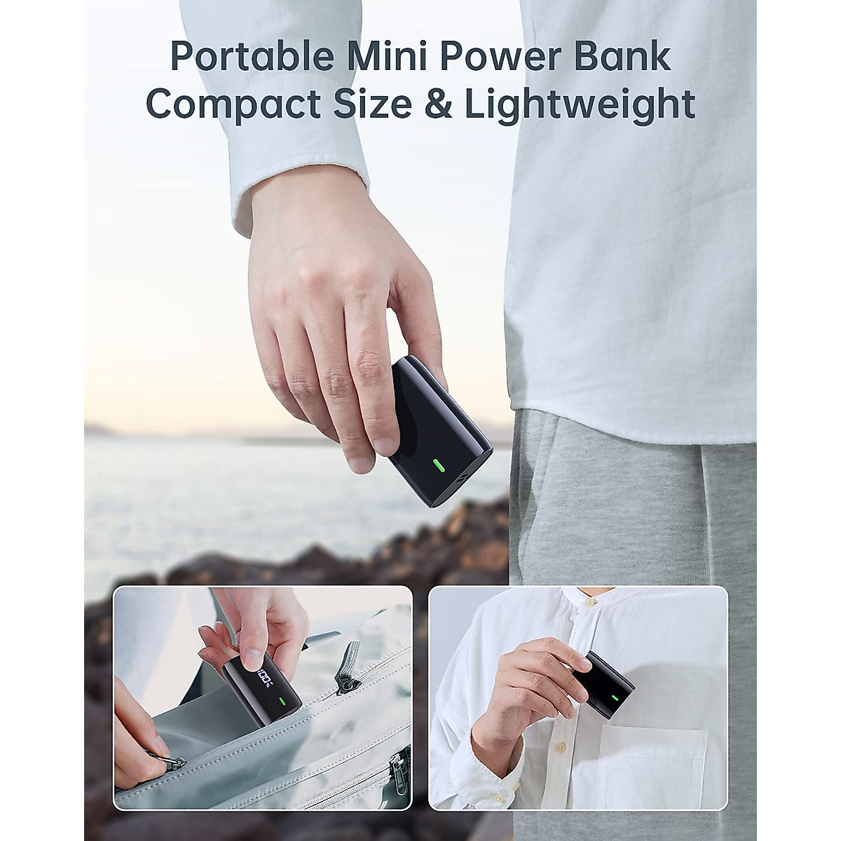 Coolreall Mini Portable Charger, Power Bank 10000mAh with LED Display, 3A USB C (in & Out) Power Bank Fast Charging, Phone Battery Pack Compatible with iPhone 14 13 12 Pro Samsung S22 Google LG etc