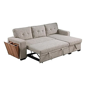 Devion Furniture 92" W Modern L-Shaped Polyester Fabric Upholstered Reversible Side Compartment Sleeper Sectional Sofa Bed with Chaise in Light Gray Finish