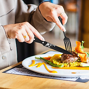 Stapava 48-Piece Black Silverware Set with Steak Knives for 8, Stainless Steel Flatware Set, Mirror Polished Cutlery Utensils Set, Include Knives Forks Spoons Set, Dishwasher Safe