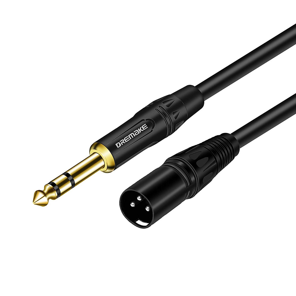 DREMAKE 20 FT 6.35 mm 1/4 Inch TRS Male to XLR Male Audio Stereo Mic Cable - Gold Plated 1/4 Inch Male to XLR Male Balanced Cable for Microphones, Speakers, Stage, DJ and More - Black