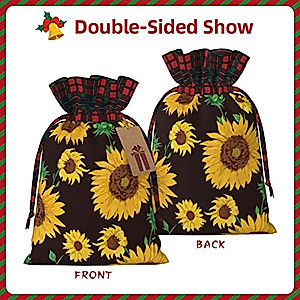 Christmas Drawstring Gift Bags Summer-Sunflower-Floral-Pattern Buffalo Plaid Drawstring Bag Party Favors Bags