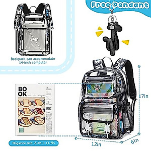 Maod Clear Backpack PVC Clear Bag Stadium Approved Large Boys Backpacks with Free Stickers and A Pendant（Black）