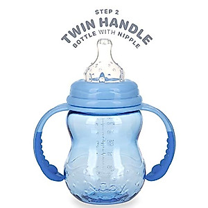 Nuby 3 Stage Tritan Wide Neck Grow with Me No-Spill Bottle to Cup, Blue, 8 Oz