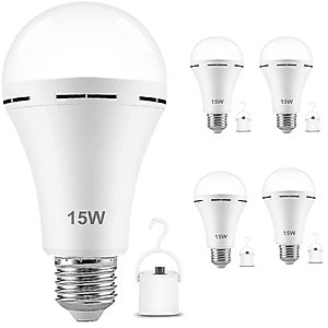 garageangle 4Pack Rechargeable Emergency 15W LED Light Bulb,Battery LED Bulbs Light 150W Equivalent for Power Outage Camping Outdoor Activity Hurricane 6000K E26 Base Emergency Lighting Bulb