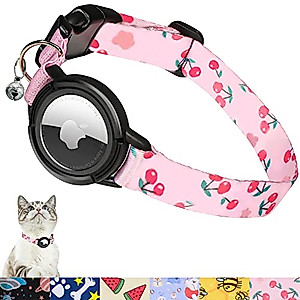 Upgraded AirTag Cat Collar, FEEYAR Integrated GPS Cat Collar with Apple Air Tag Holder and Bell [Pink], Safety Elastic Band Tracker Cat Collars for Girl Boy Cats, Kittens and Puppies 9-13 Inch