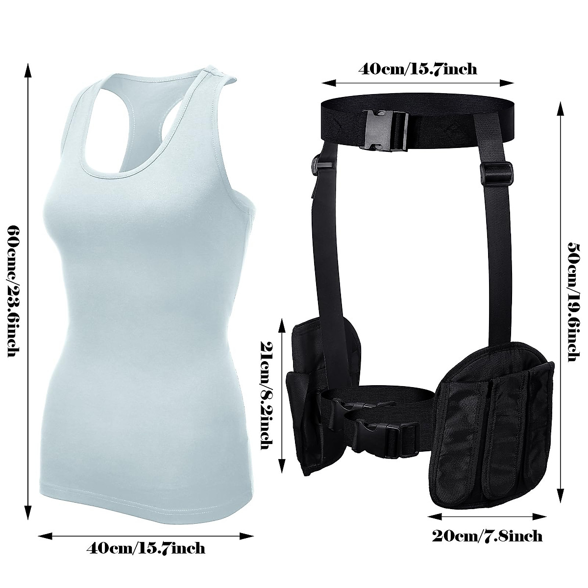 2 Pcs Halloween Thigh Holsters Costume for Women Leg Gun Holster Drop Adjustable Universal Pistol Leg Thigh Holster Pouch Holder with Magazine Pouches and Basic Racerback Crop Tank Tops (Blue)