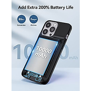 NEWDERY Battery Case for iPhone 14 Pro Max,14 Plus 10000mAh,Qi Wireless Charging,Wired Headset,Sync-Data Supported, Rechargeable Charger Case for iPhone 14/13/12 Pro Max, iPhone 14 Plus 6.7” Black