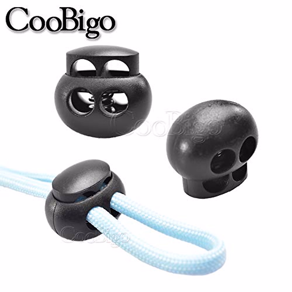 25pcs Spring Cord Lock End Stopper Fastener Slider Toggles Clip Double Hole Round Ball Plastic for Drawstrings Lanyard Paracord Elastic Bungee Shock Cord Rope