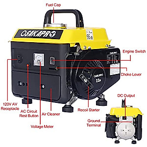 WIILAYOK Portable Generator, 900 Watts Gas Powered Generator for Backup Home Use & Outdoors Camping Low Noise Ultra Lightweight EPA III and CARB Compliant (Black ＆ Yellow)