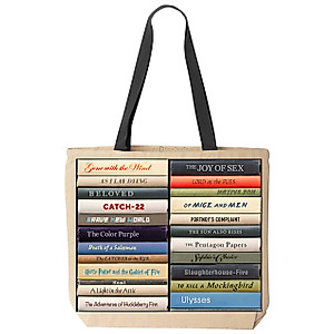 BeeGeeTees Banned Books Tote Bag Library Vintage Removed Novel Bag (Black Handle)
