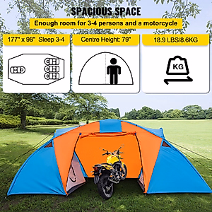 VEVOR Motorcycle Camping Tent, Spacious Design, Waterproof & Windproof, Breathable Mesh Roof, Easy Setup, 177.2" x 98.4" Floor, 78.7" Center Height