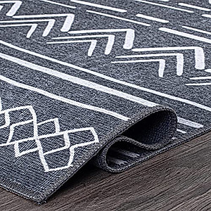 Rugshop Contemporary Geometric Bohemian Stain Resistant Flat Weave Eco Friendly Premium Recycled Machine Washable Area Rug 7'7"x9'6" Dark Gray
