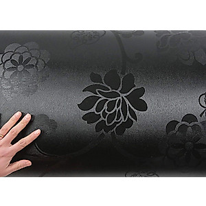 Peel and Stick Flame Retardation PVC Instant Floral Decorative Self-Adhesive Film Countertop Backsplash Grace Black Pearl (MF5154-6 : 2.00 Feet X 6.56 Feet)